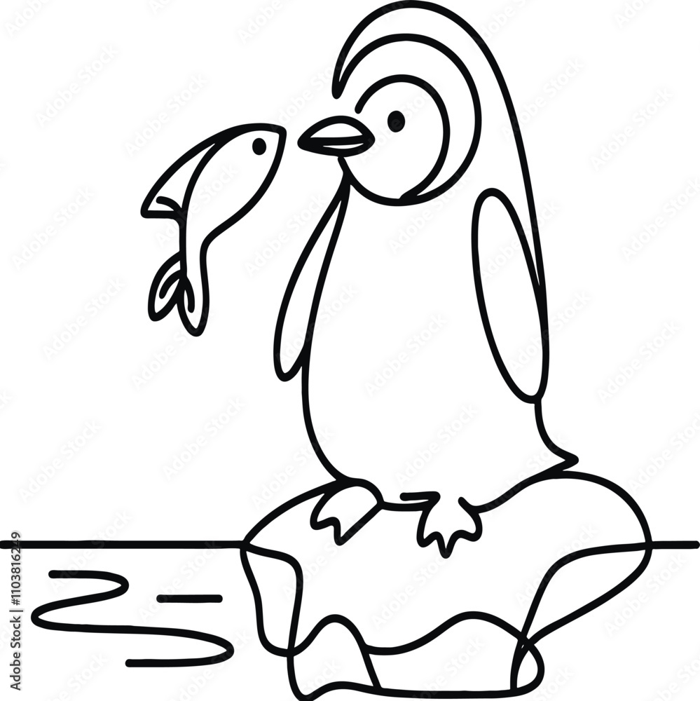 Cute penguin catching fish on ice floe in cold arctic nature เวกเตอร์ ...