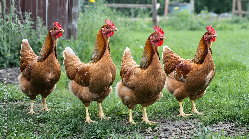 Four Brown Chickens in a Row: Capture the essence of rural life with ...