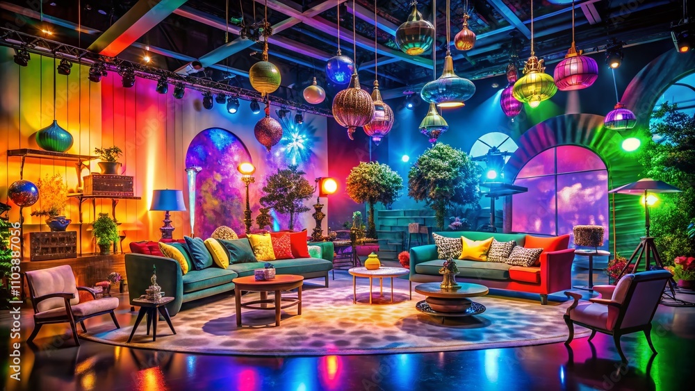 Surreal TV Studio Set in Preparation for a Talk Show and Variety ...