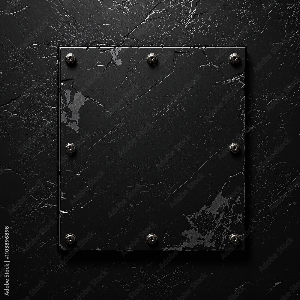 Industrial-style metal plate over black metallic background with ...