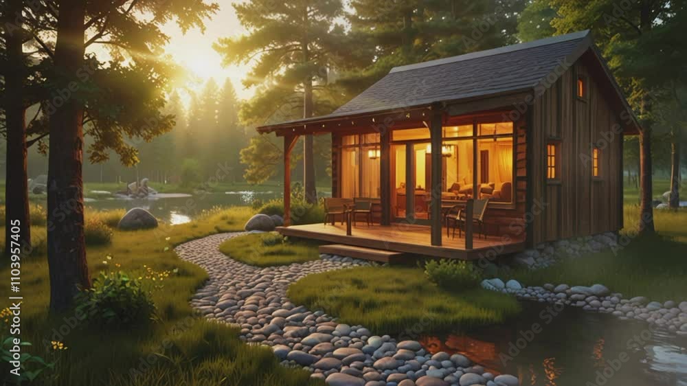 Log cabin in the countryside, 4K seamless looping virtual video ...