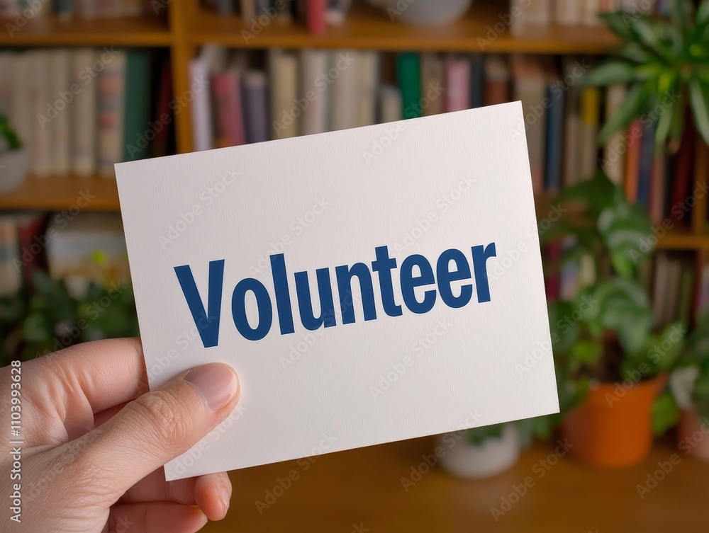 Closeup Volunteer Card in Hand - Inspiring Community Spirit in Library ...