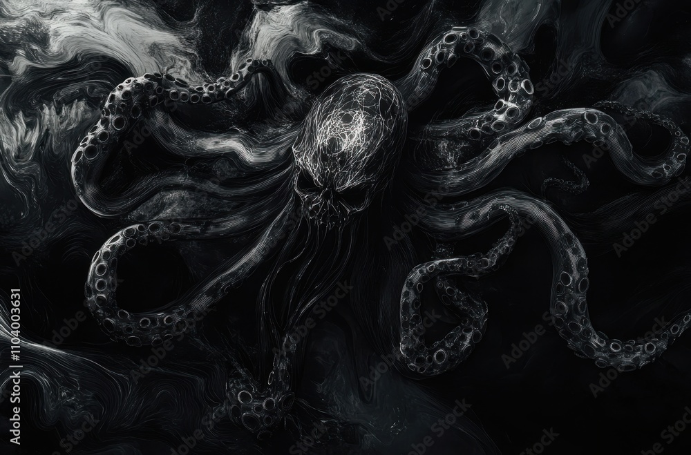 Dark, Mysterious Creature Emerging from Swirling Inky Depths, Featuring ...