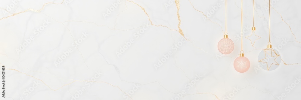This elegant Christmas background features two white ornaments hanging ...