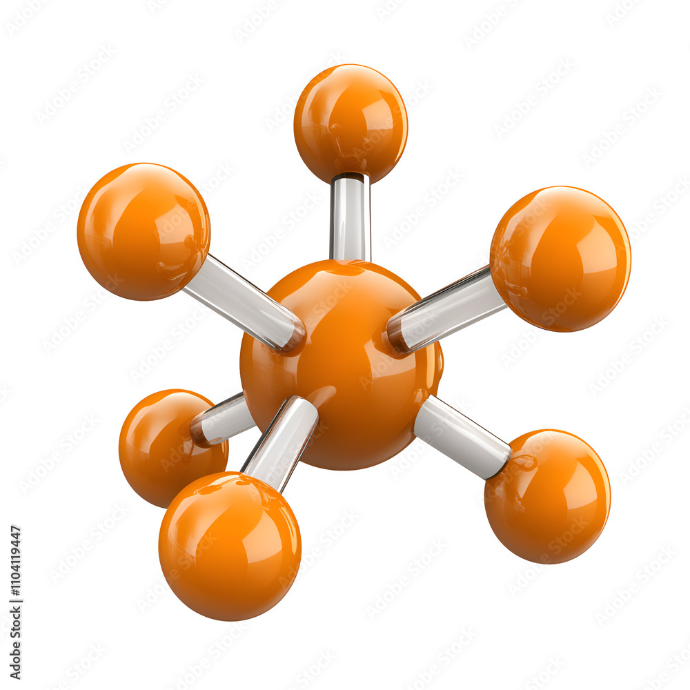 Molecule structure with orange atoms and silver bonds highlighting ...