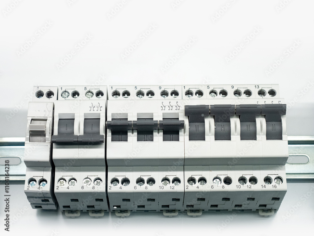 Electric circuit breaker on wall. Power equipment for electrification ...