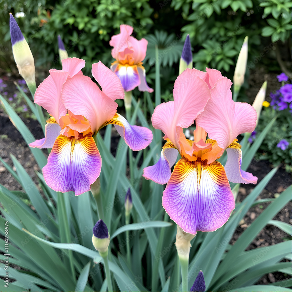 Iris 'Delirium' or intermediate Bearded iris (Iris barbata) with ...
