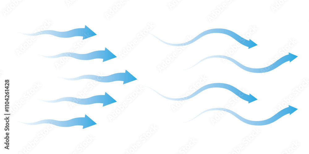 Set of blue arrow showing air flow. Air flow vector illustration, blue ...
