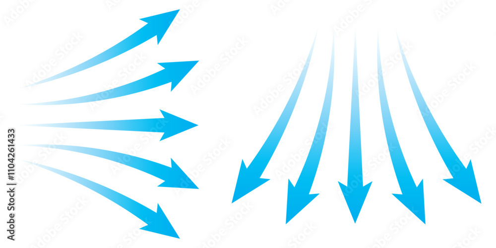 Set of blue arrow showing air flow. Air flow vector illustration, blue ...