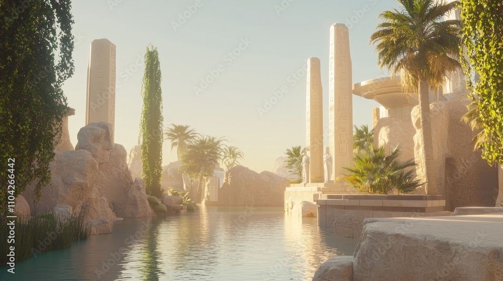 Ancient-Egypt Futuristic Oasis: Photorealistic Desert with Advanced ...