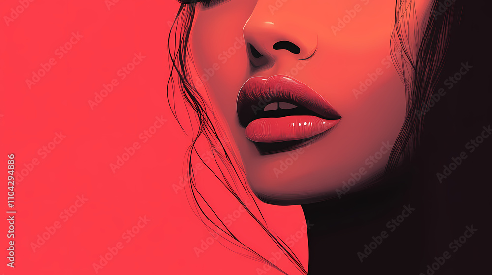 A minimalist portrait of a woman, with only her lips and part of her ...