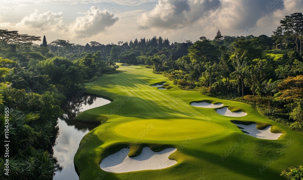 An aerial view of the golf course showing off its pristine fairways ...
