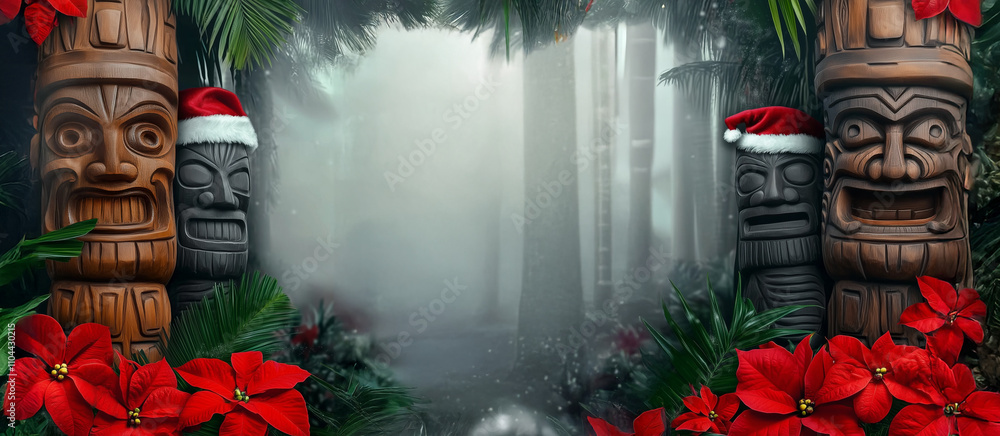 Christmas tropical tiki background, custom message element - rustic ...