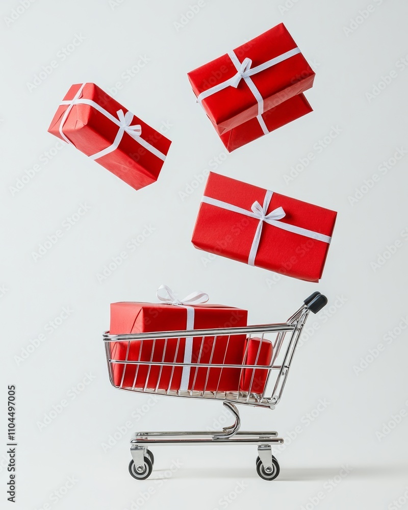 Gift boxes in pink color popping out from the shopping cart.Pink gift ...