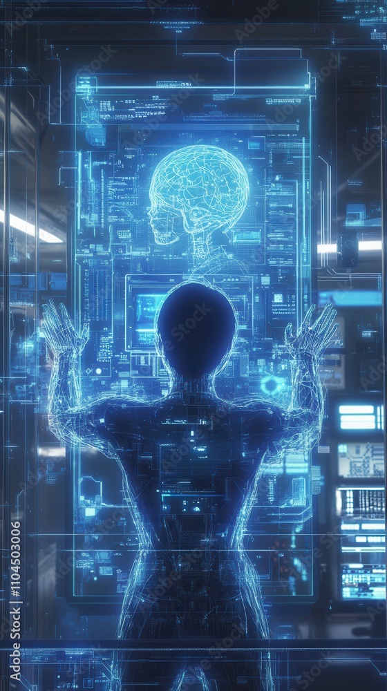 AI robot with human-like features in a futuristic laboratory ...