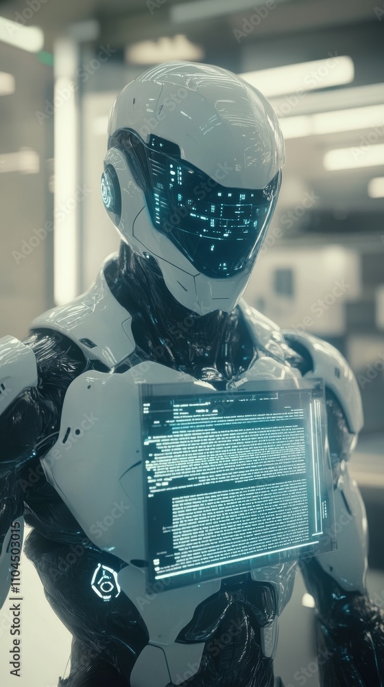 AI robot with human-like features in a futuristic laboratory ...