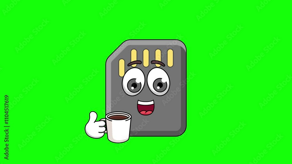 memory card emoticon with drinking coffee style, emoji emoticon ...