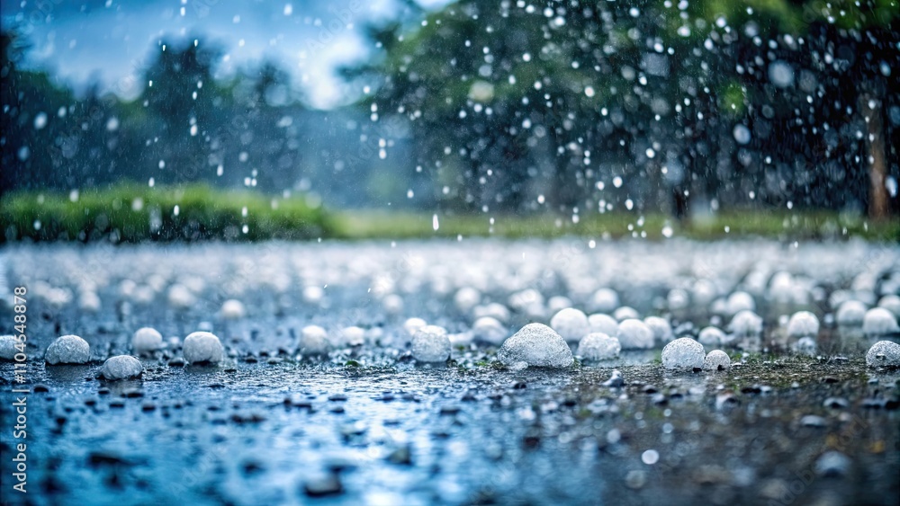 Photo & Art Print Low angle shot of hail falling on asphalt during a ...