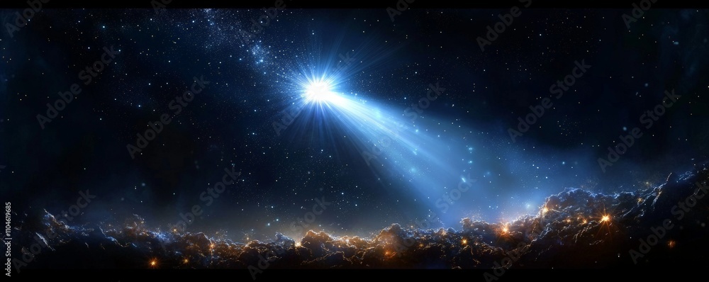 Cosmic Nativity Scene, Jesus Manger, Serene Starry Night, Birth of ...