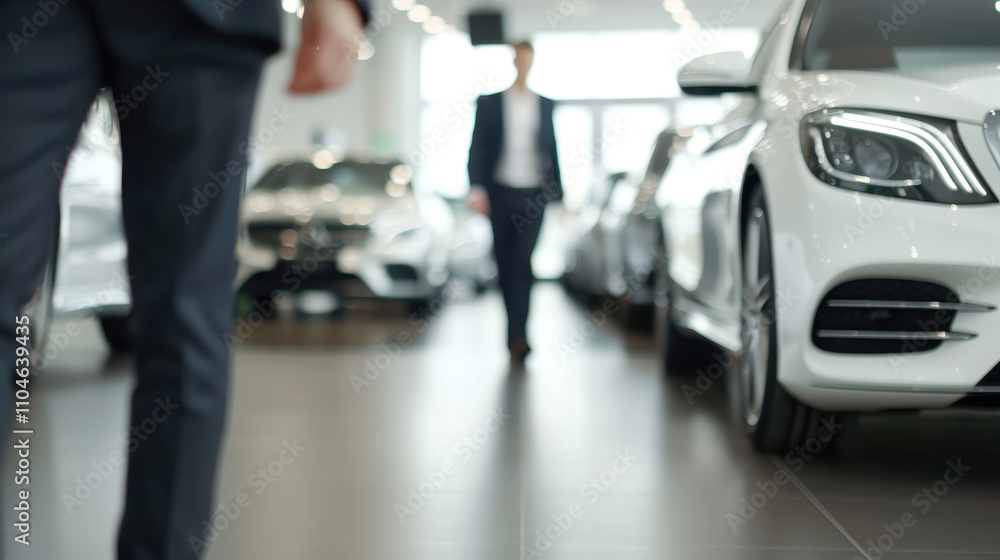 Luxury car agent in a sleek and stylish showroom, showcasing premium ...