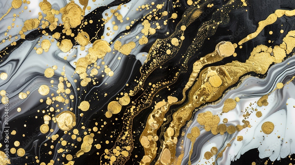 Gold Splattered Oil on the Background - A Glittering and Dynamic Liquid ...