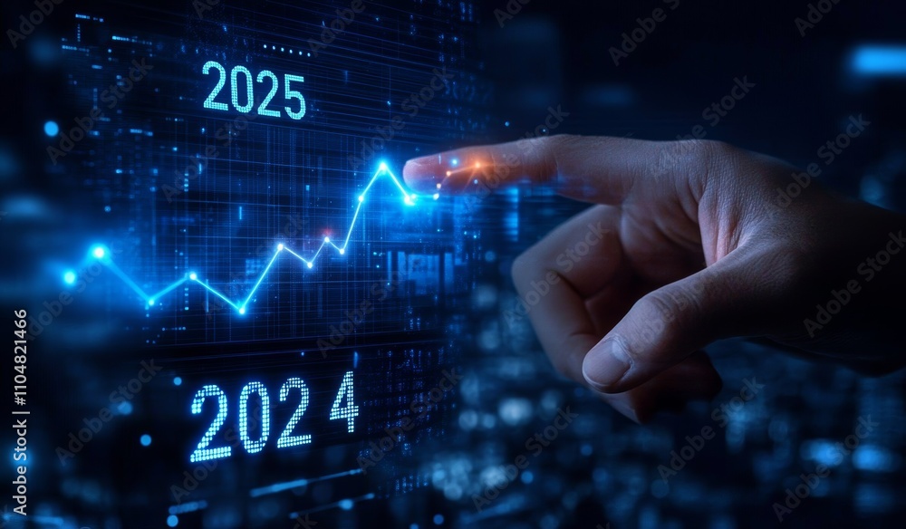 Hand Pointing at Rising Growth Graph for 2025 Business Analysis and ...