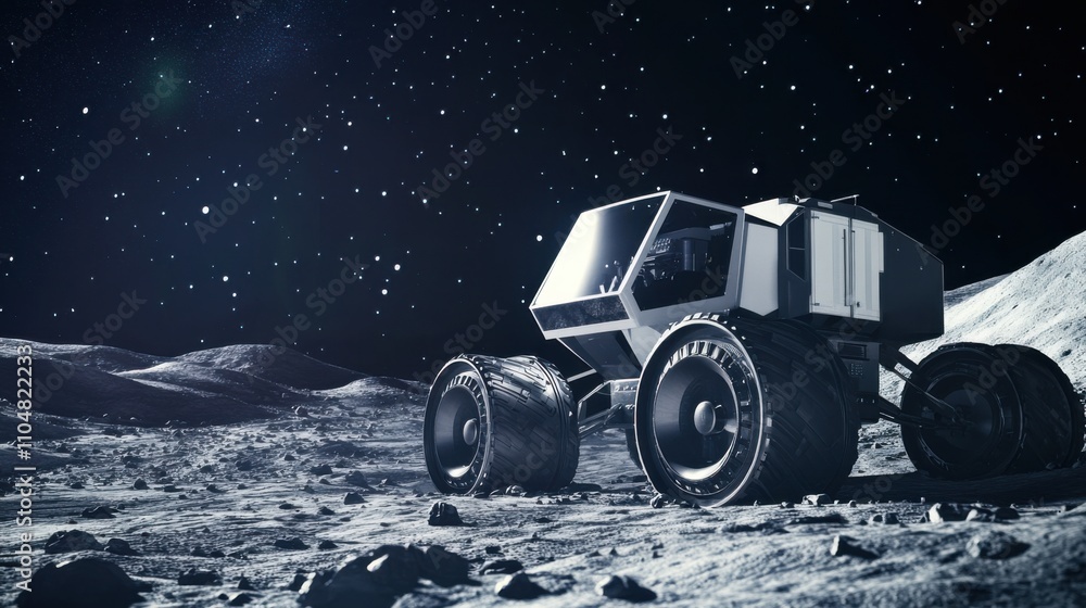 A robotic lunar mining operation, lunar surface with automated mining ...