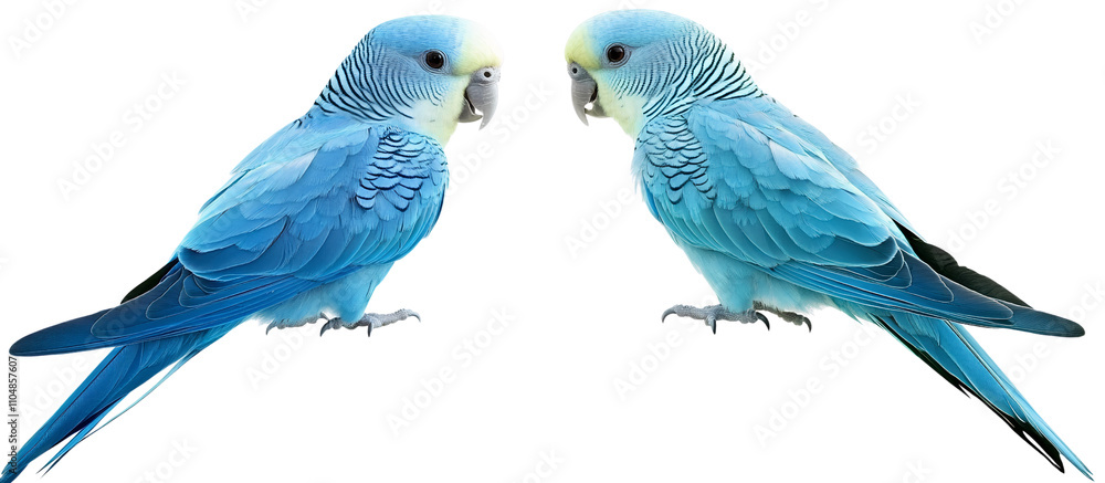 Bundle of two blue parakeets isolated on white background as ...