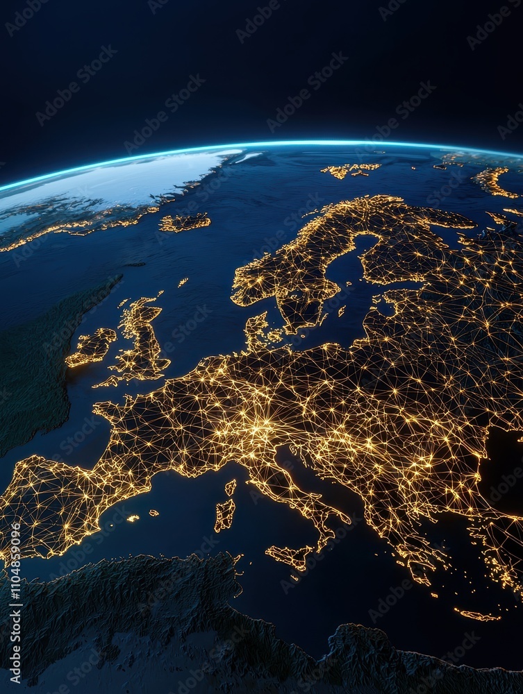 Global night view of europe from space satellite imagery earth aerial ...