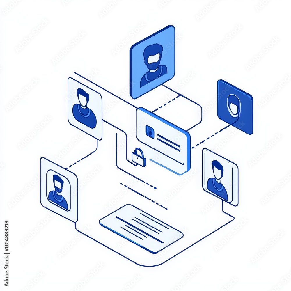 A digital illustration depicting a network of user profiles connected ...