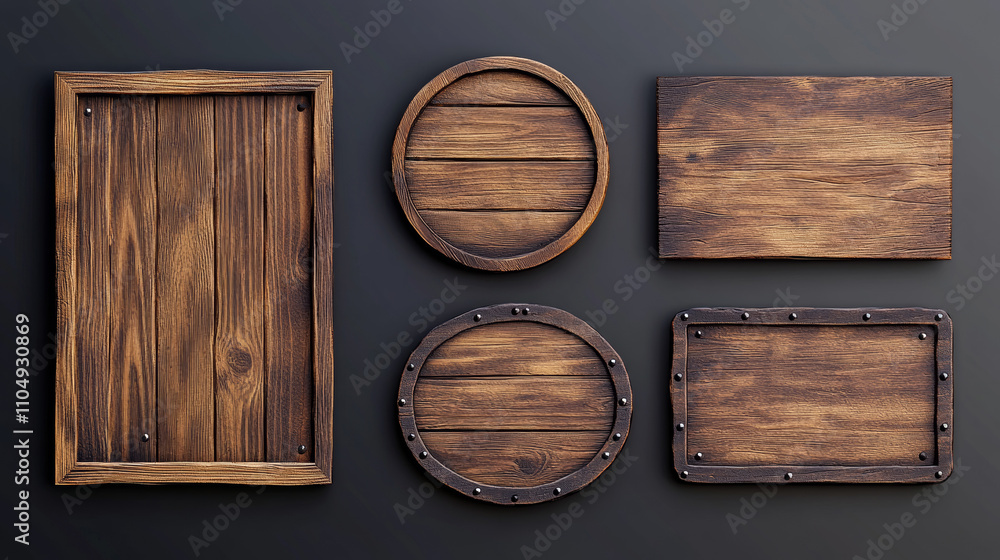 Sign board with brown wood texture. Realistic 3d vector illustration ...