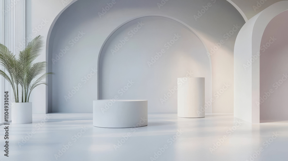 3d trade event mockup. White display booth stand. Empty fair wall and ...