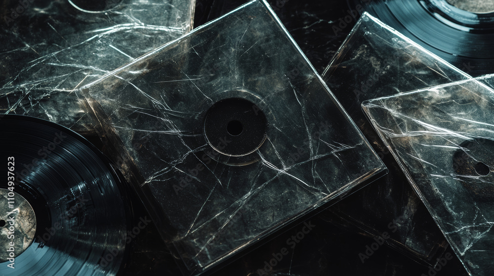 Scratched plastic vinyl covers set isolated on transparent background ...