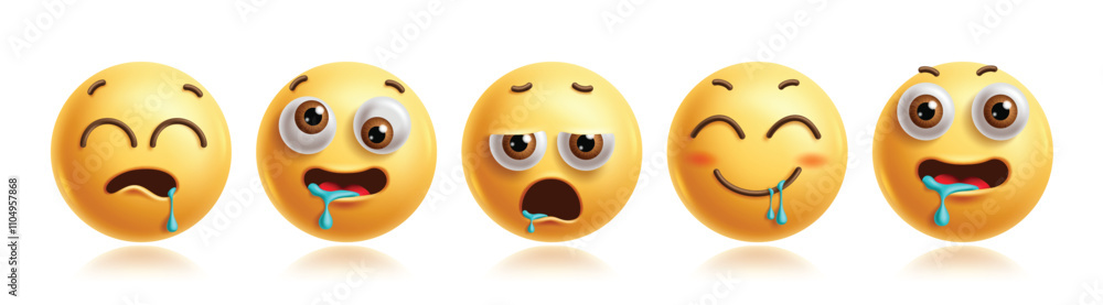 Drooling emojis clipart characters set. Emoji 3d character in hungry ...