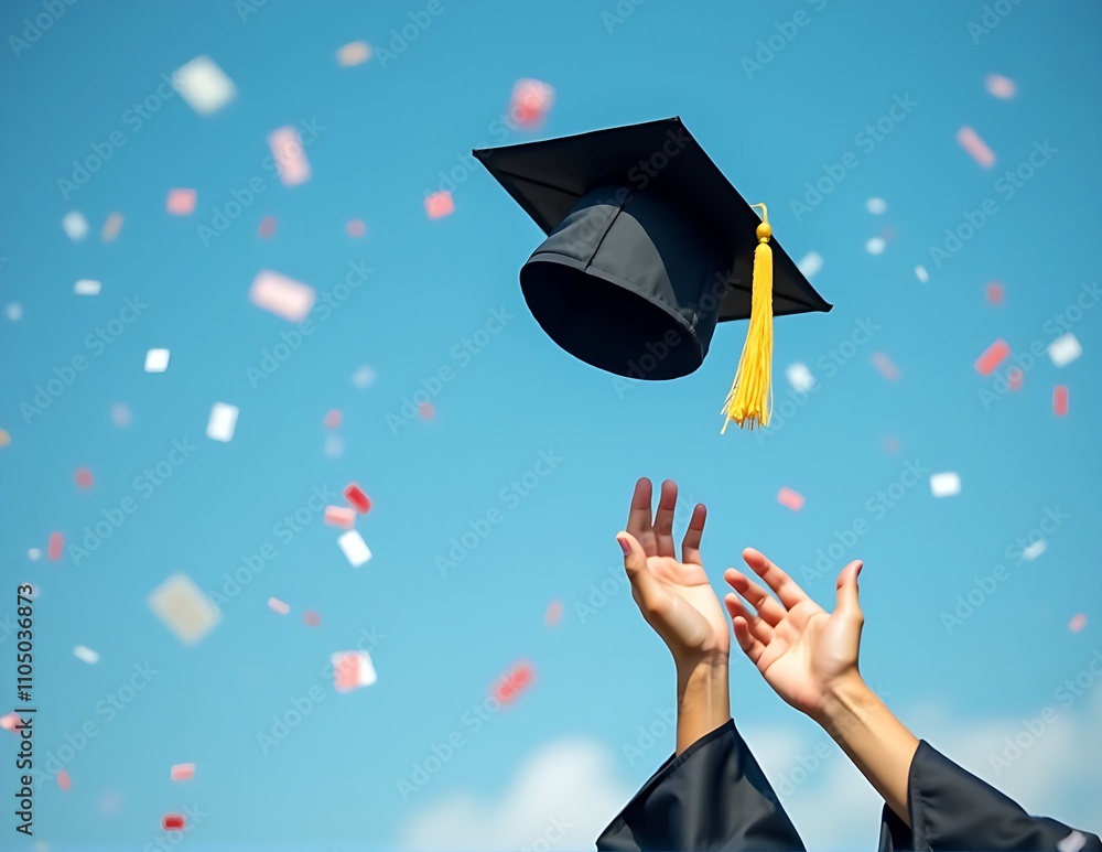 Graduate hands throwing a graduation cap in the air with calling ...