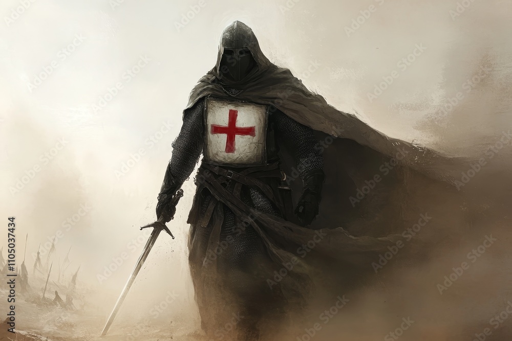 Armor-clad Templar knight waits in readiness, a true medieval warrior ...