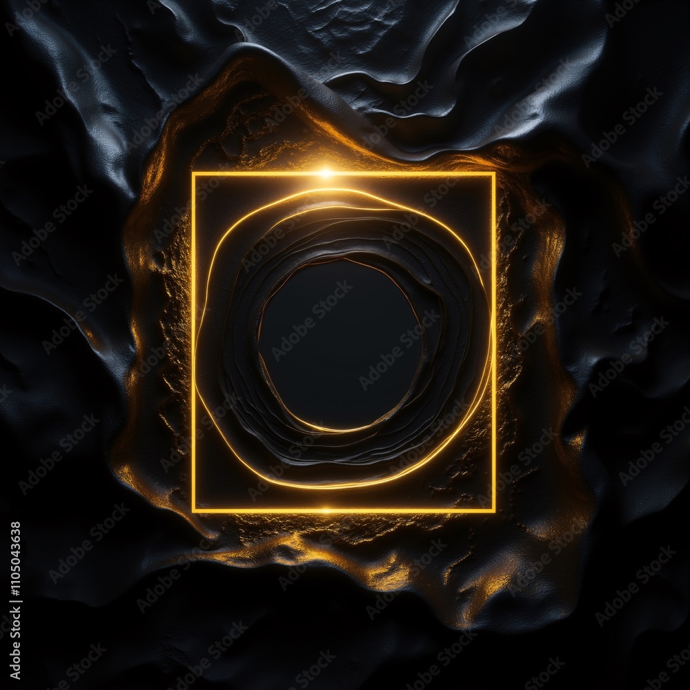 Abstract Dark Gold Square Frame Background Luxury Black Texture Design ...