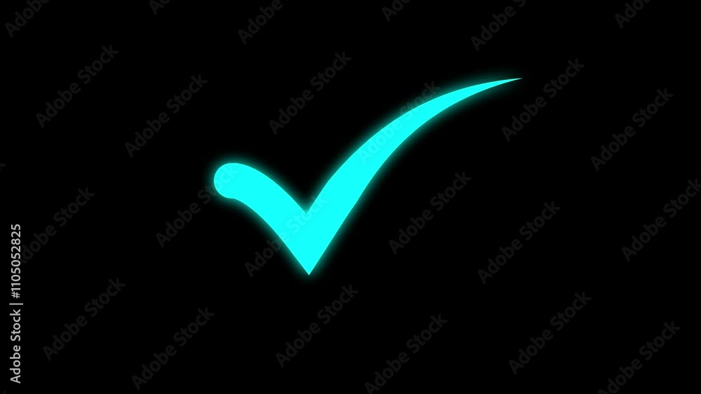 Glowing cyan checkmark symbol animation, yes, approve, choice, Green ...