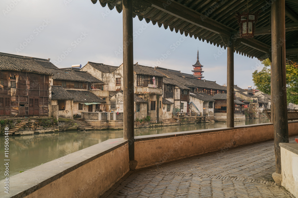 Poster The ancient architectural complex and canal scenery of Qiandeng ...