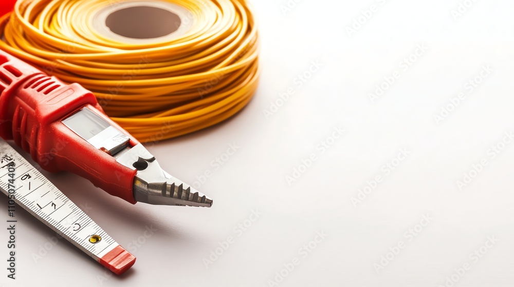Tools and wire on a white isolated background for electrical work ...