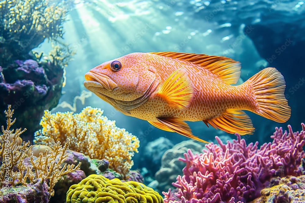 Leopard grouper (Mycteroperca rosacea) in its yellow phase, from the ...