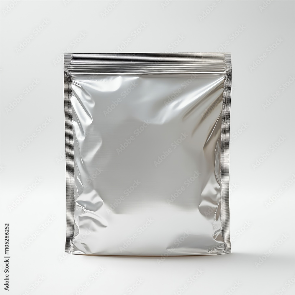 Silver metallic plastic vacuum sealed pouch coffee bag isolated on ...