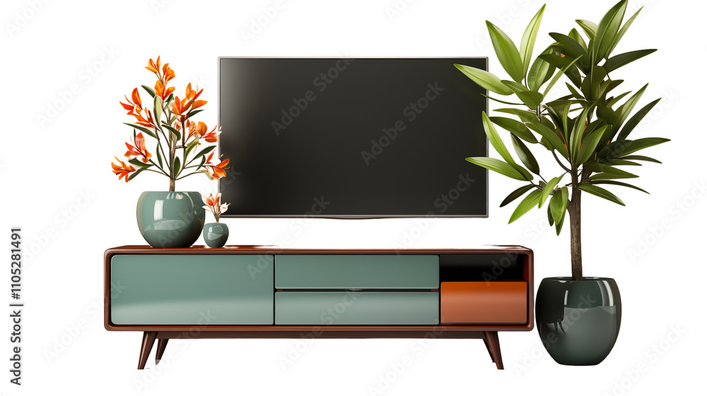 Modern TV stand with decorative objects, creating a sleek and stylish ...