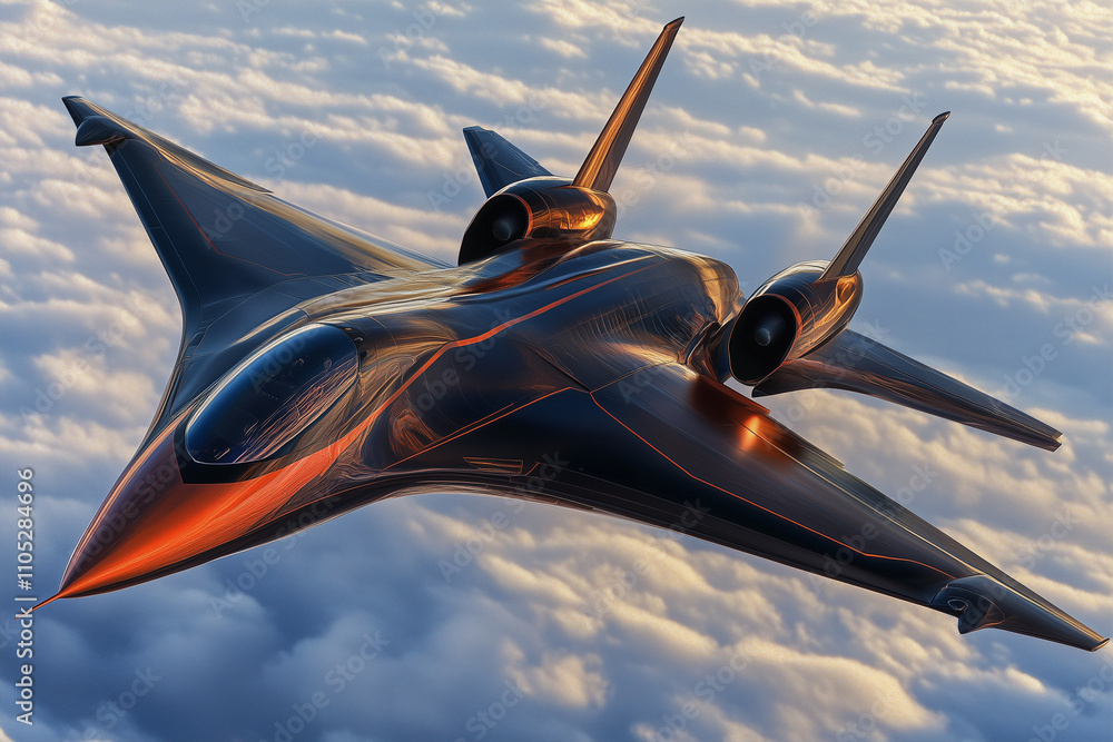 Sleek modern stealth fighter jet in flight, with copy space. Sharp ...