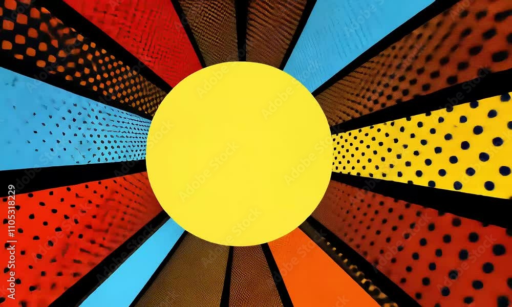 A vibrant graphic design featuring radiating lines in various colors ...