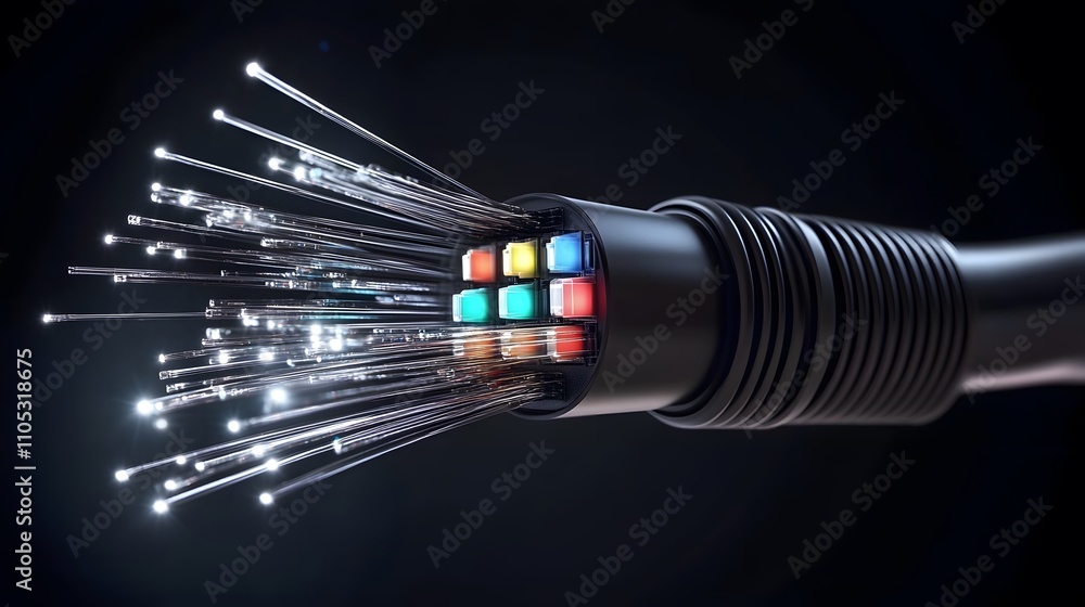 Fiber optic cables with visible optics components, illustrating the ...