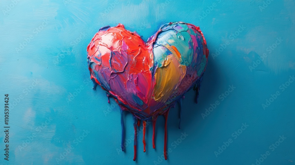 Melted heart dripping on blue background, surreal and emotional ...