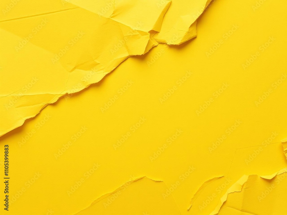 Crumpled yellow paper torn in the middle, chaotic disarray, torn paper ...
