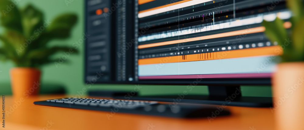 Video editing interface showcasing a detailed timeline with multiple tracks and layers for ...