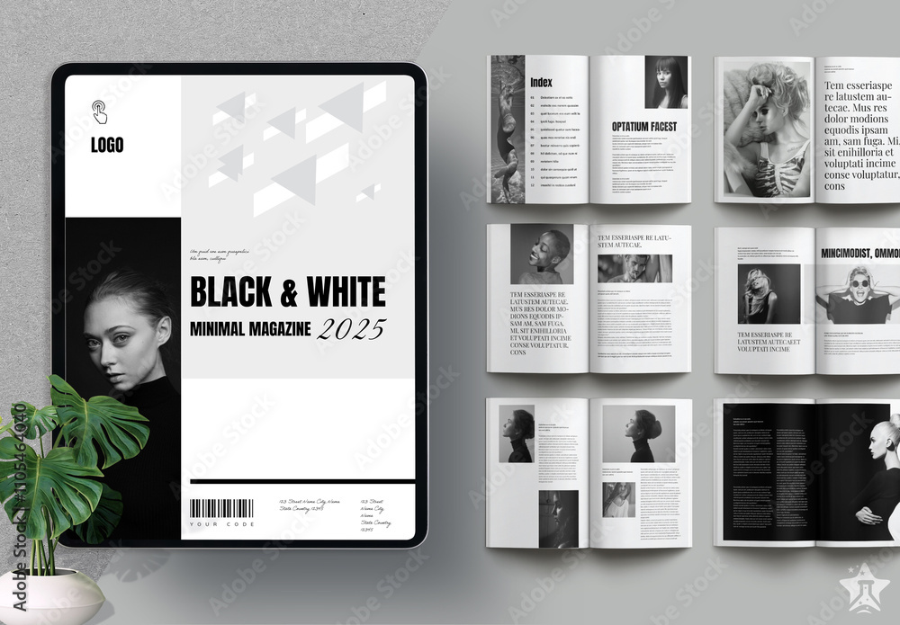 Black & White Minimal Magazine Layout Stock Template | Adobe Stock